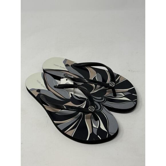 Tory Burch | Shoes | Tory Burch Black Rubber Flip Flops Twisted Flower ...